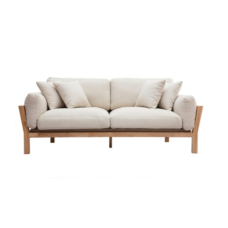 Canapé Japandi blanc et bois Kyo - NuageDeco